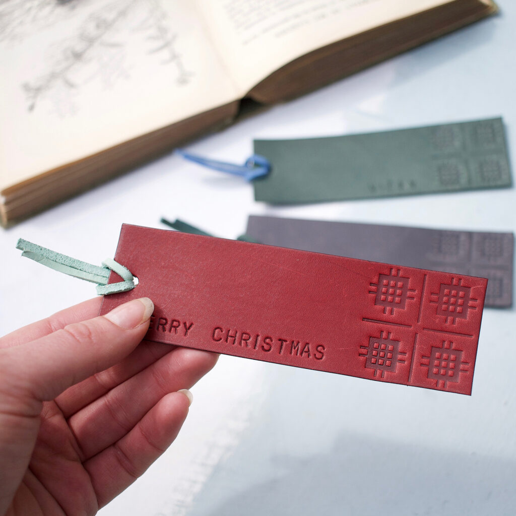 Personalised Leather Bookmark with Welsh Stamp Detail - Swag And Tassel