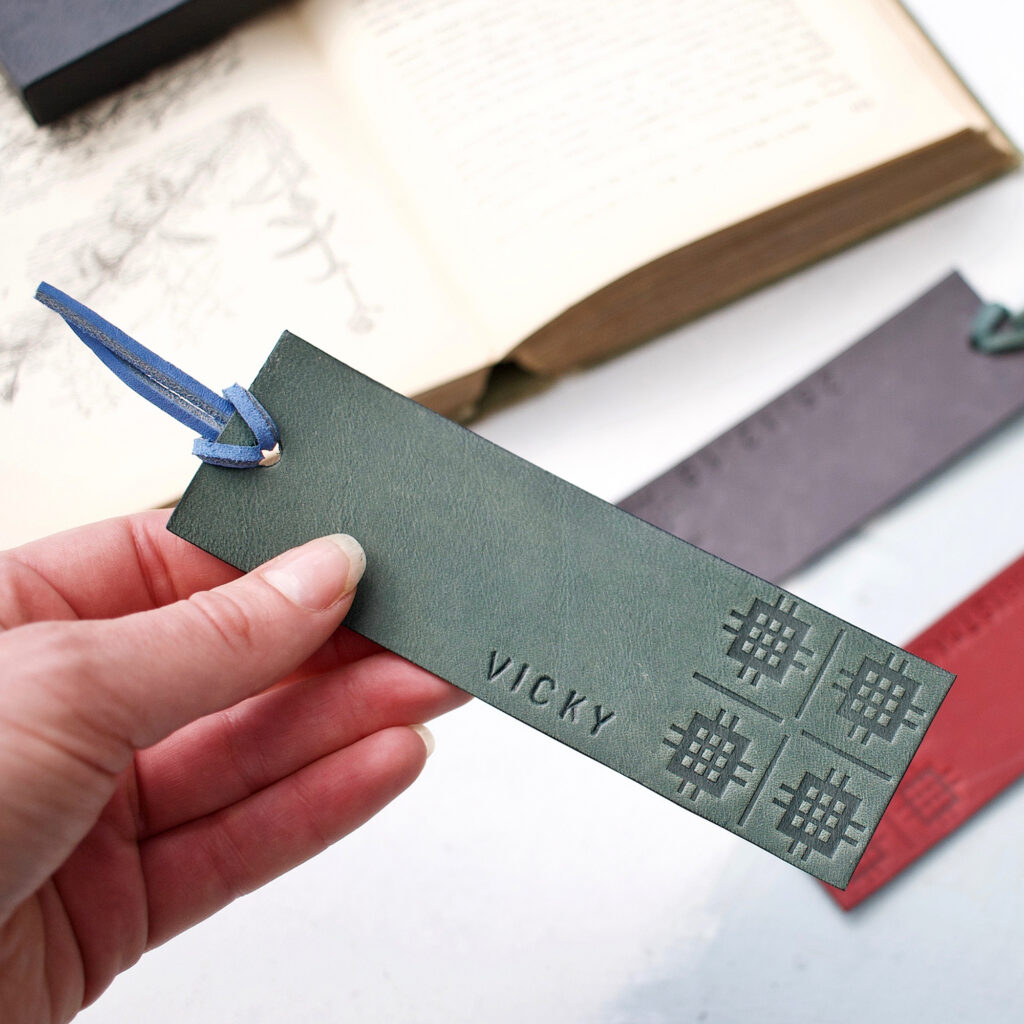 Personalised Leather Bookmark with Welsh Stamp Detail - Swag And Tassel