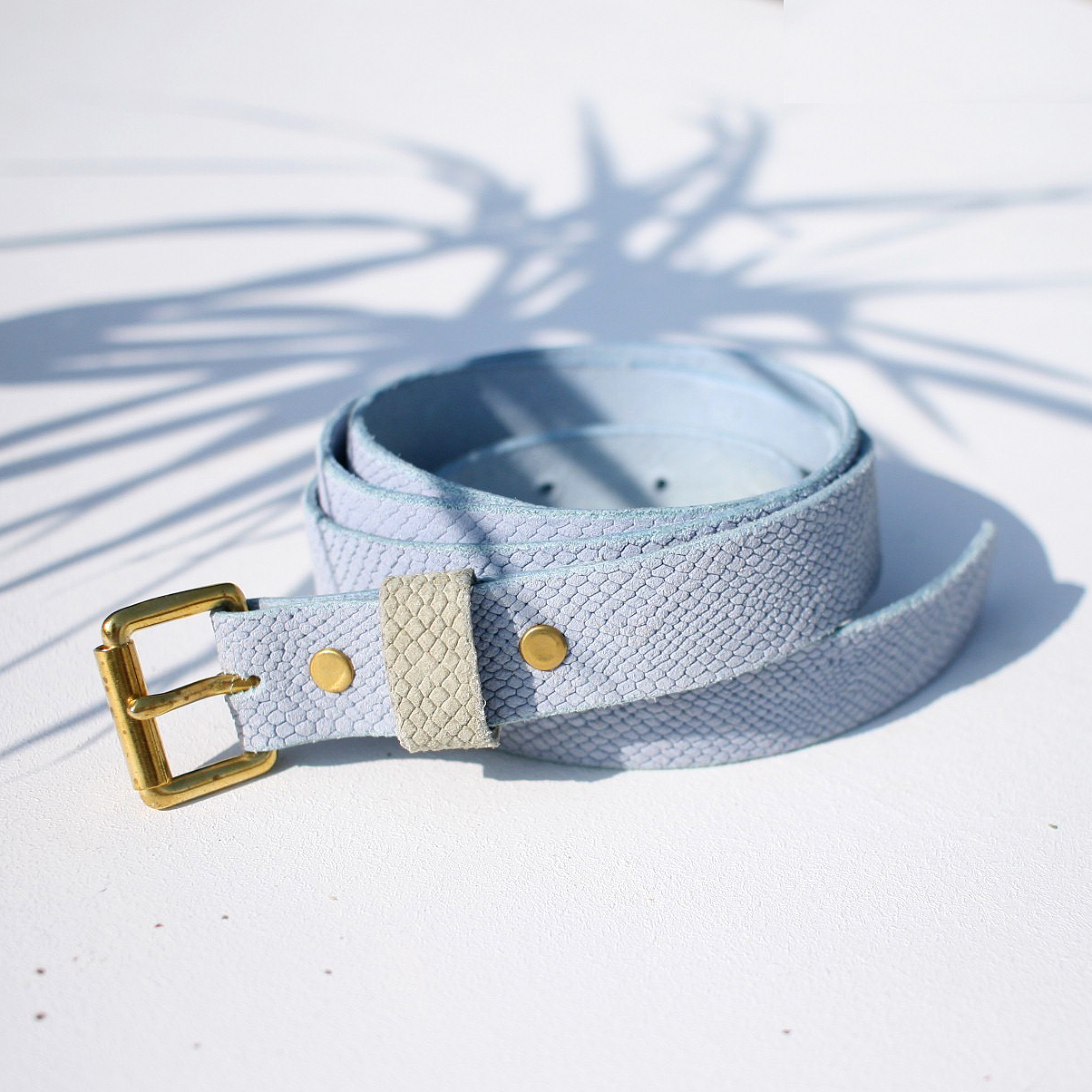 Thin Cornflower Blue Anaconda print Leather belt - Swag And Tassel